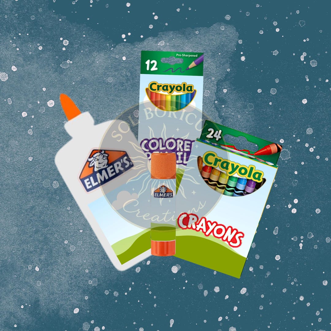 School Supply Template, Colored Pencil, Crayon, Glue Stick, Glue Bottle ...