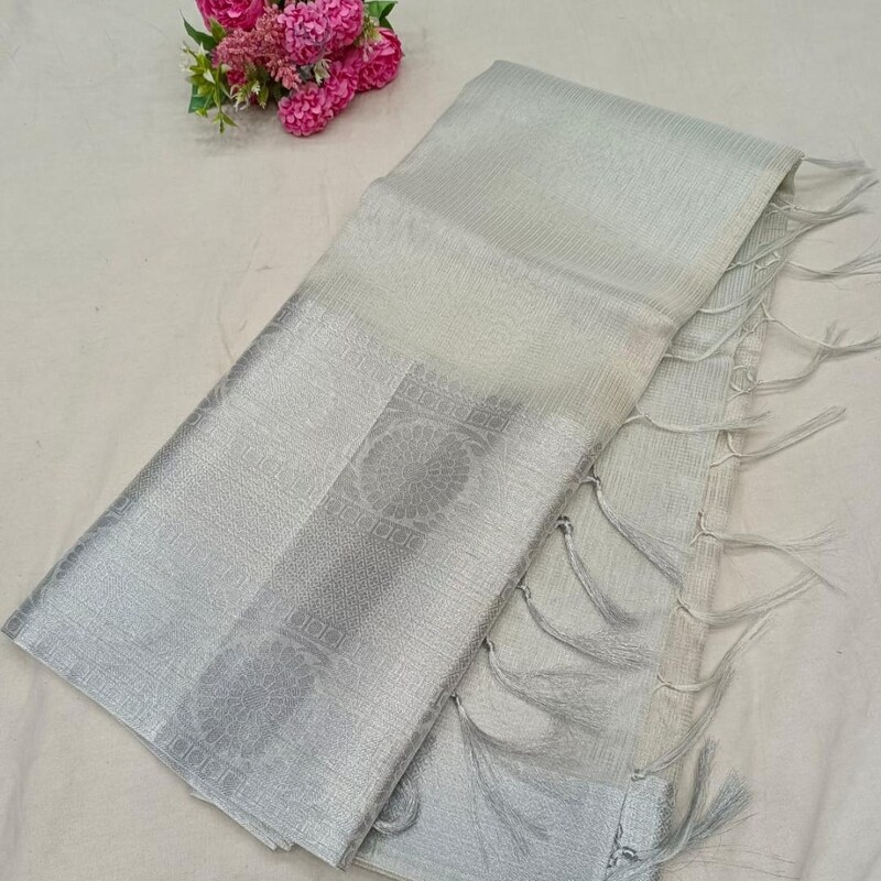 Silver Tissue Saree - Etsy