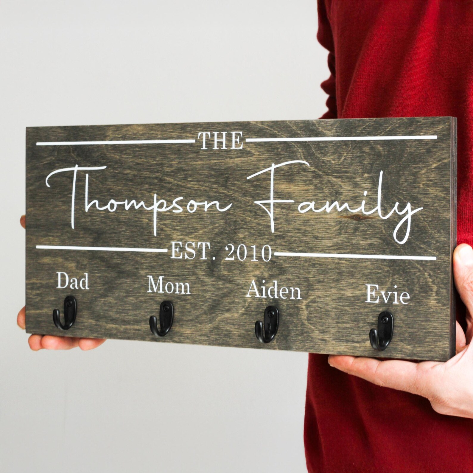 Family Key Holders, 3-4-5-6 and No Hooks, Personalized Last Name Key ...