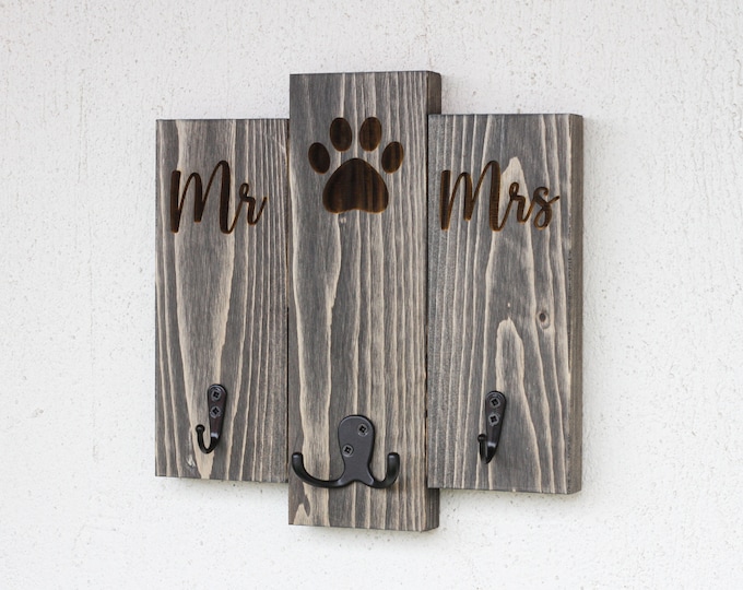 His, Hers & Dog / Entryway Key Hooks / Leash and Collar Holder ...
