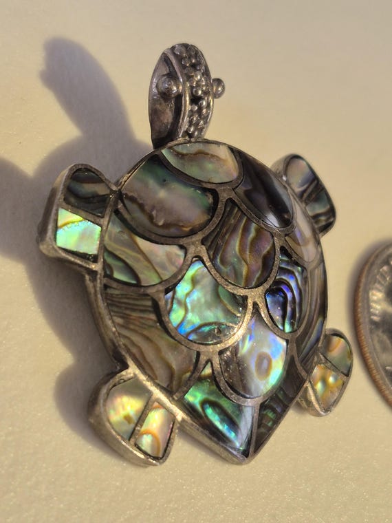 large vintage abalone shell thick sterling silver Tur… - Gem