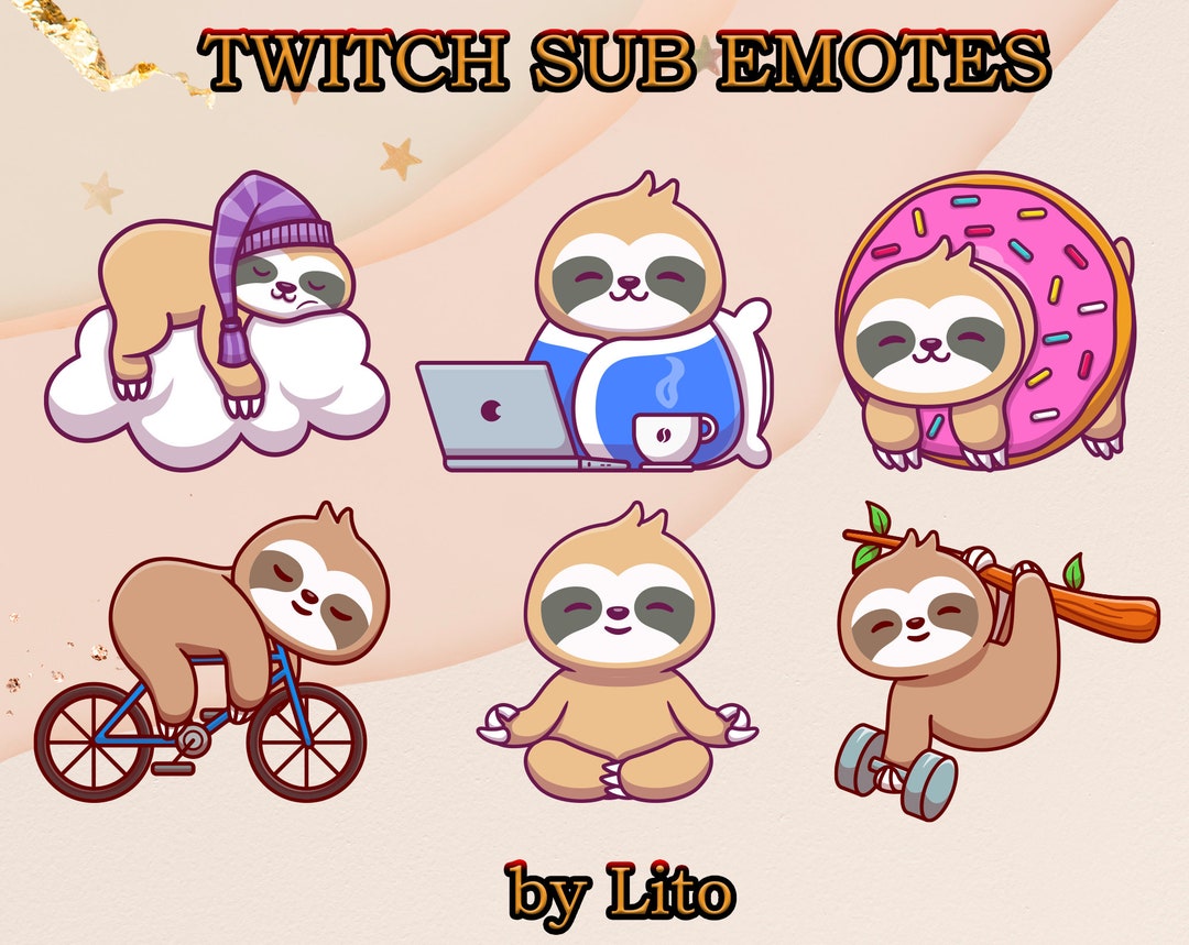 6 Twitch Sub Furry Sloth Emotes Pack Subscribers Jungle Animal Emoji ...