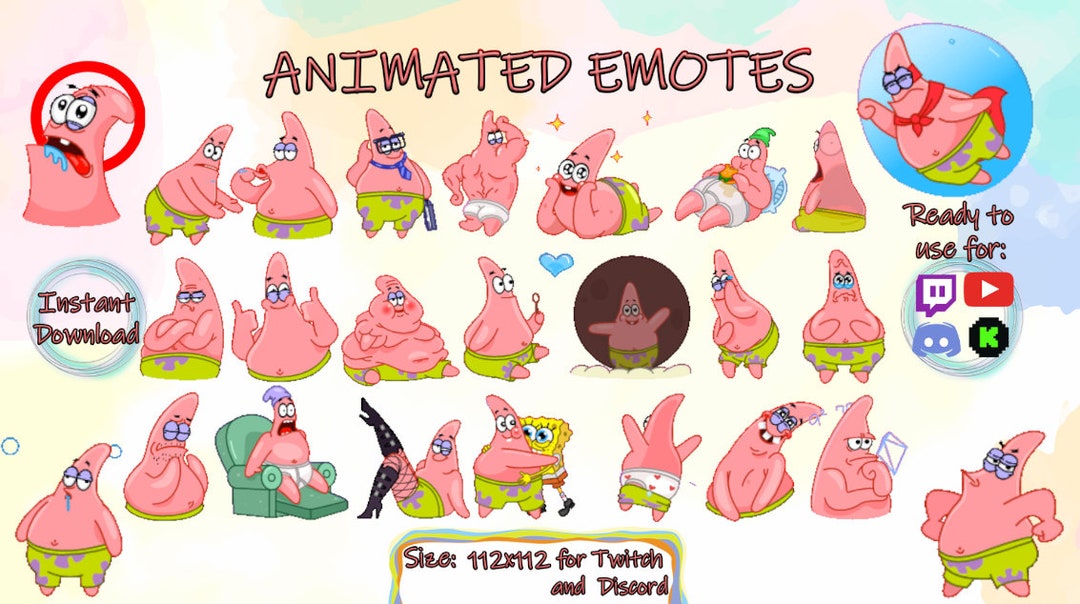 Animated Patrick Star Twitch Emote Meme Emotes GIF Pack Sub Emoji Pink ...