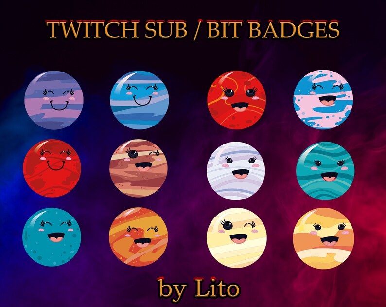 12 Twitch Sub Cheer Bit Badges Subscriber Star Emoji/red Planets/galaxy ...