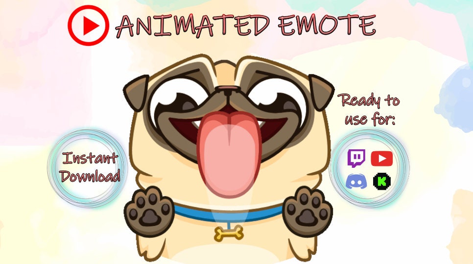 1 Twitch Sub Dog Pug Animated Emote Subscriber Emoji/ Cute Cartoon ...