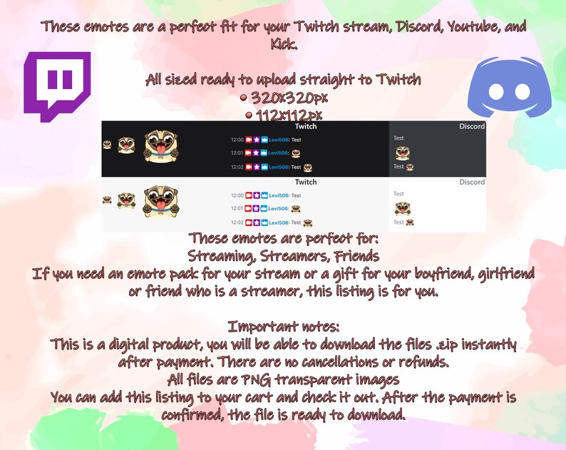 1 Twitch Sub Dog Pug Animated Emote Subscriber Emoji/ Cute Cartoon ...