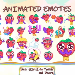 26 Animated Strawberry Emote Subscribe Twitch Sub Emoji Berry Man/hype ...