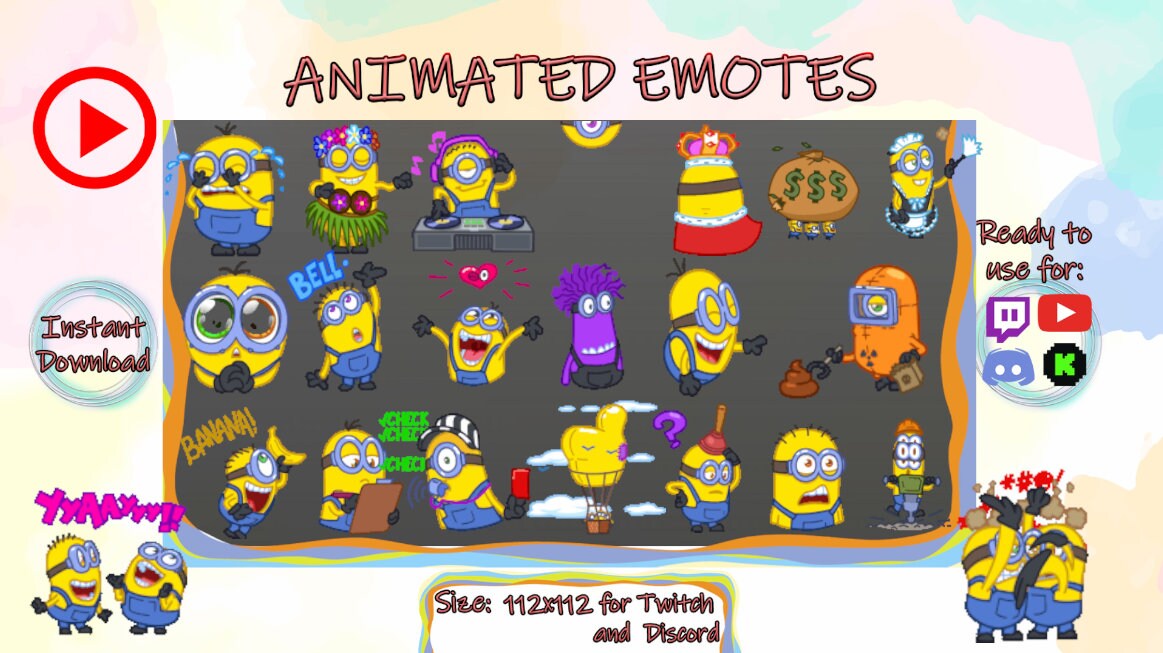 22 Animated Twitch Sub Yellow Minion Emote Subscriber Emoji Man/ Hype ...
