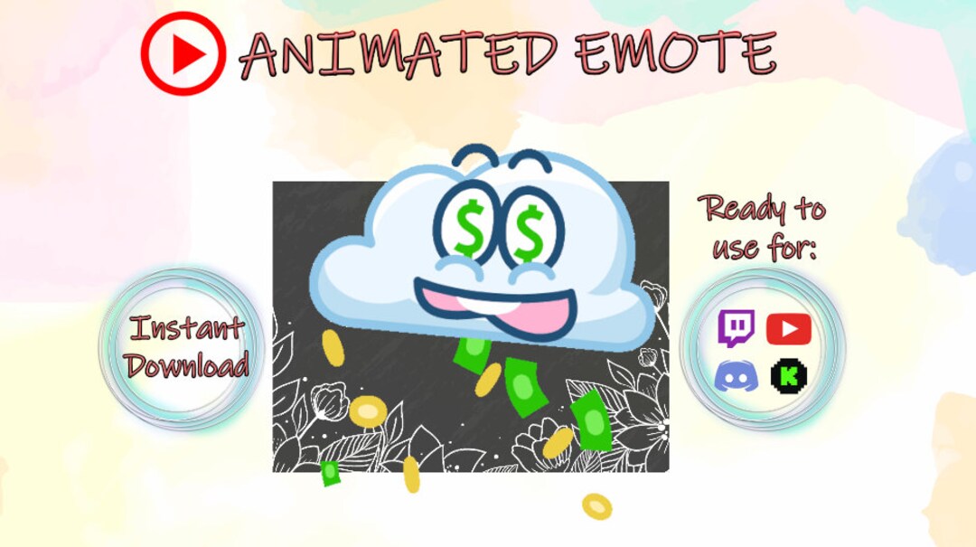 Animated Twitch Cloud Money Rain Sub Rich Emote Subscriber Weather ...