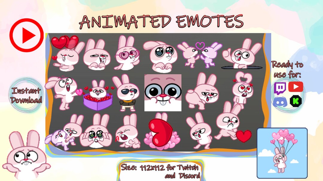 Rabbit Animated Twitch Emote Pack for Streamer Sub Hare Emoji Animal ...