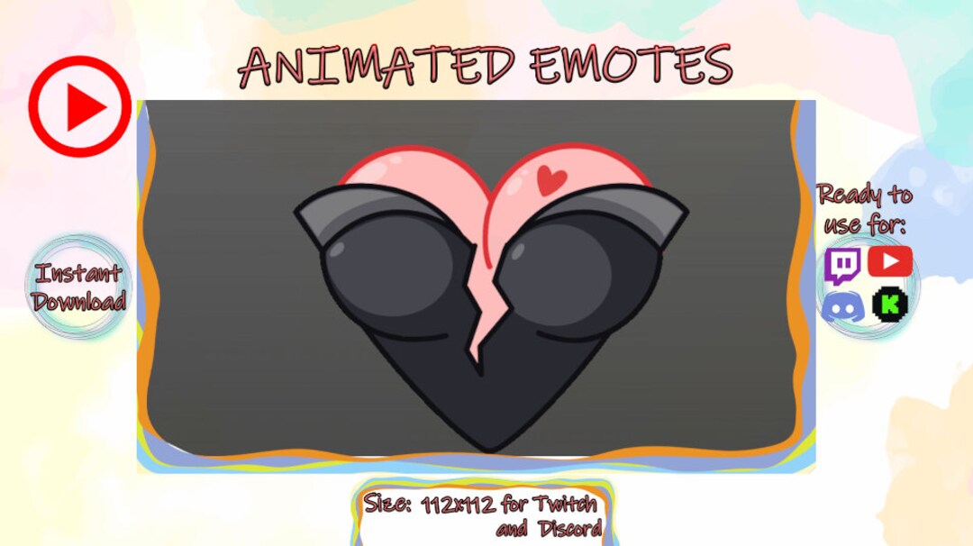 Twitch Sexy Girl Tits Animated Sub Emote Bitchnude Naked Woman Bow Broken Heart Crack Love