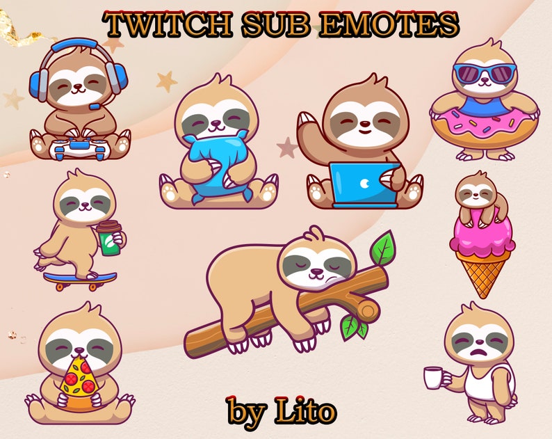 9 Twitch Sub Furry Sloth Emotes Pack Subscribers Jungle Animal Emoji ...
