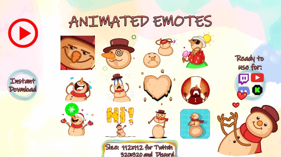 13 Animated Emote Twitch Subscriber Holiday Snowman Sub Bits/ New Year ...