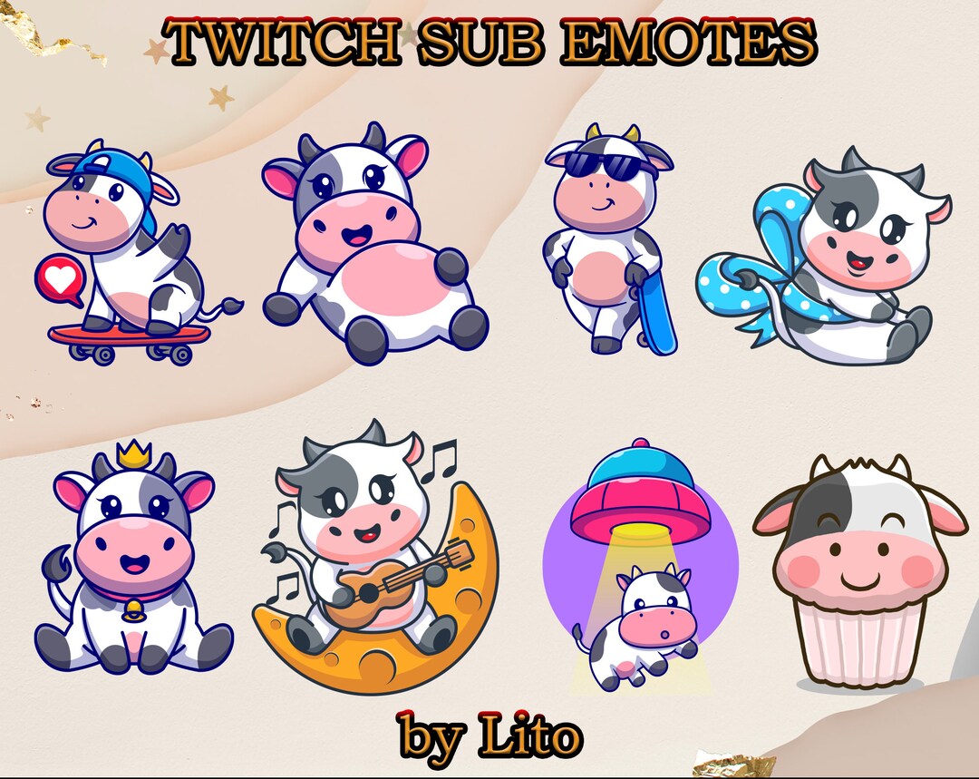 8 Twitch Sub Cow Lazy Belly Emotes Subscriber Animal Spaceman - Etsy