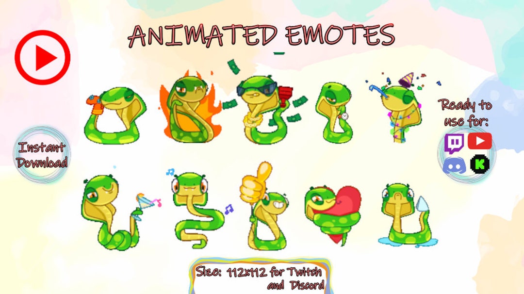 10 Twitch Snake Animated Emote Sub Animal Emoji/green Viper Toxic Heart ...