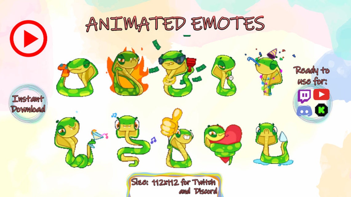 10 Twitch Snake Animated Emote Sub Animal Emoji/green Viper Toxic Heart ...