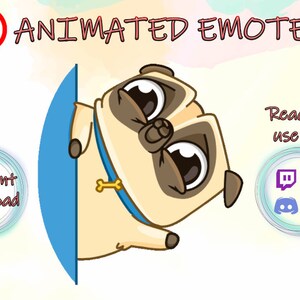 1 Twitch Pug Dog Animated Sub Emote Subscriber Emoji/cute Drool Puppy ...