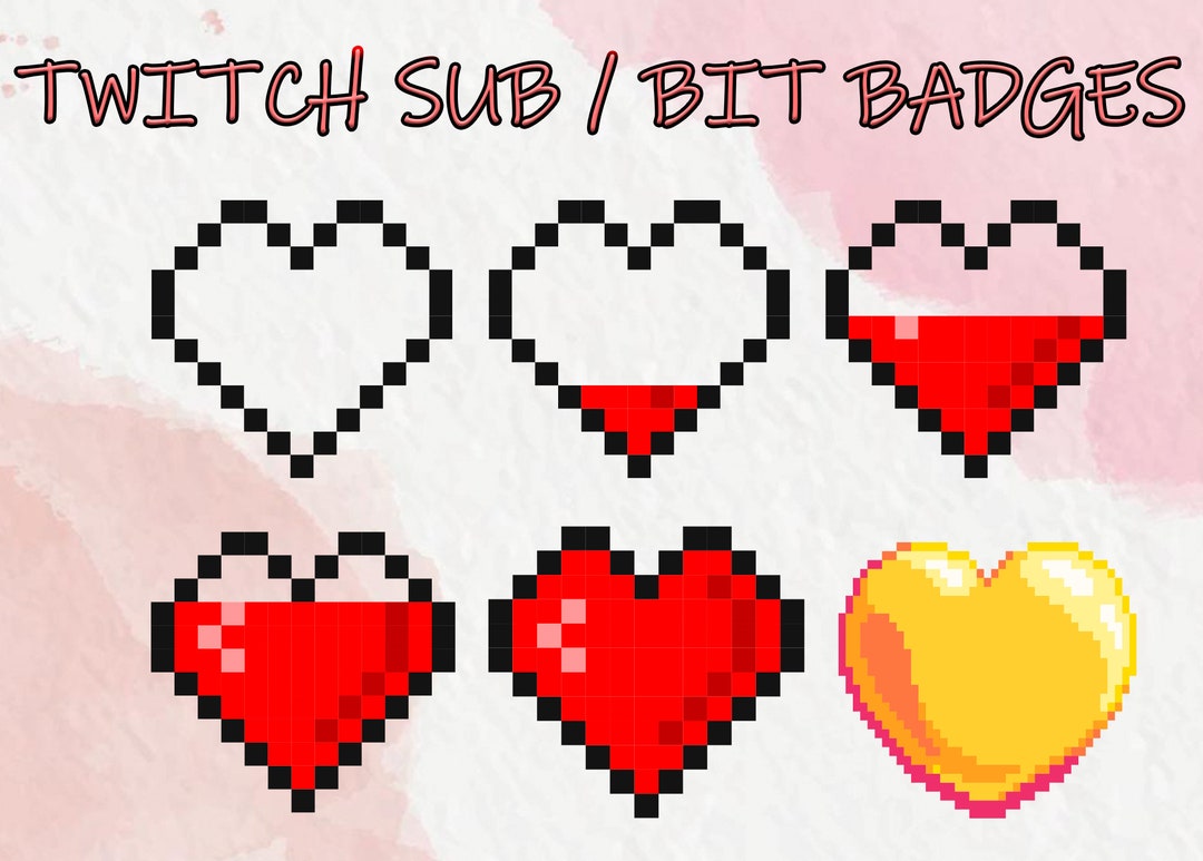 6 Twitch Sub Badges Bits Cheer Emote Subscriber Pixel Hearts Emoji/cute ...