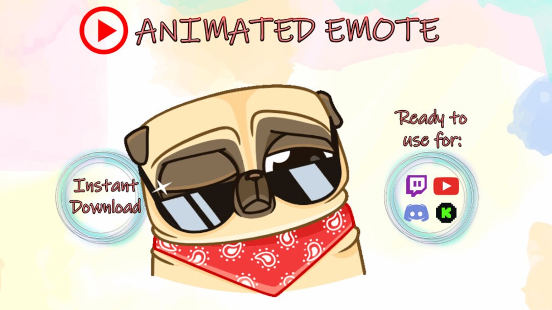 1 Twitch Sub Dog Pug Animated Emote Subscriber Emoji/ Cute Cartoon ...