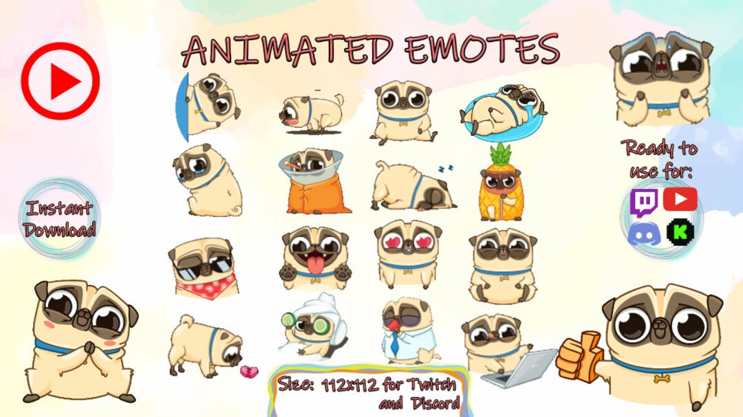 19 Twitch Pug Dog Animated Sub Emote Subscriber Emoji/cute Drool Puppy ...