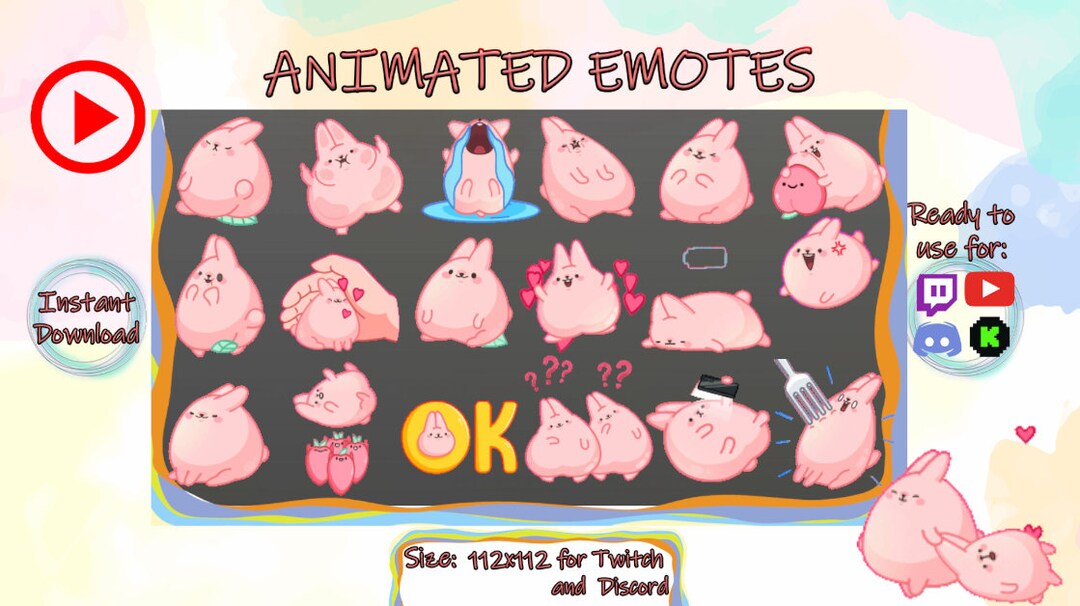 Rabbit Animated Twitch Emote Pack for Streamer Sub Hare Emoji Animal ...