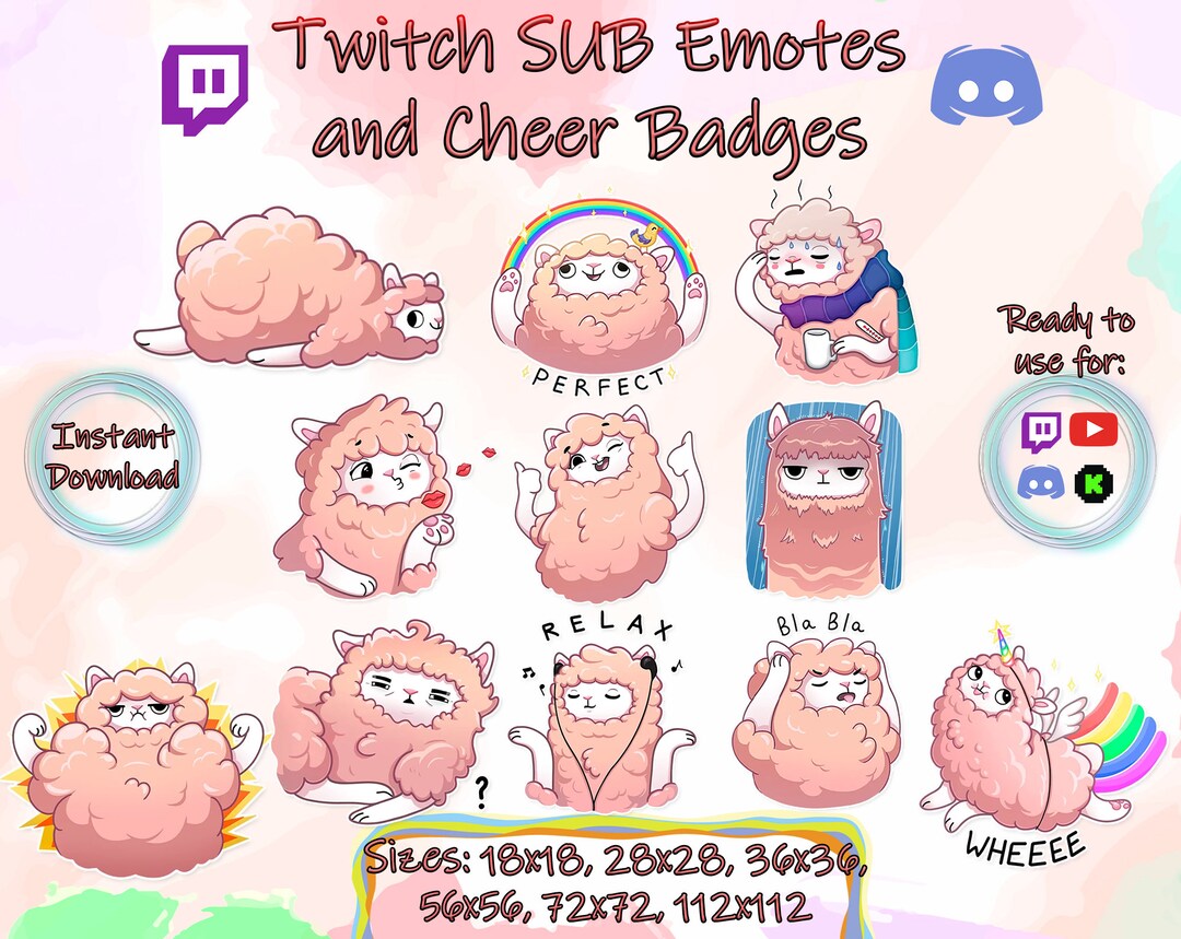 Twitch Lama Llama Sub Emotes and Cheer Badges/pink Pack Subscriber ...