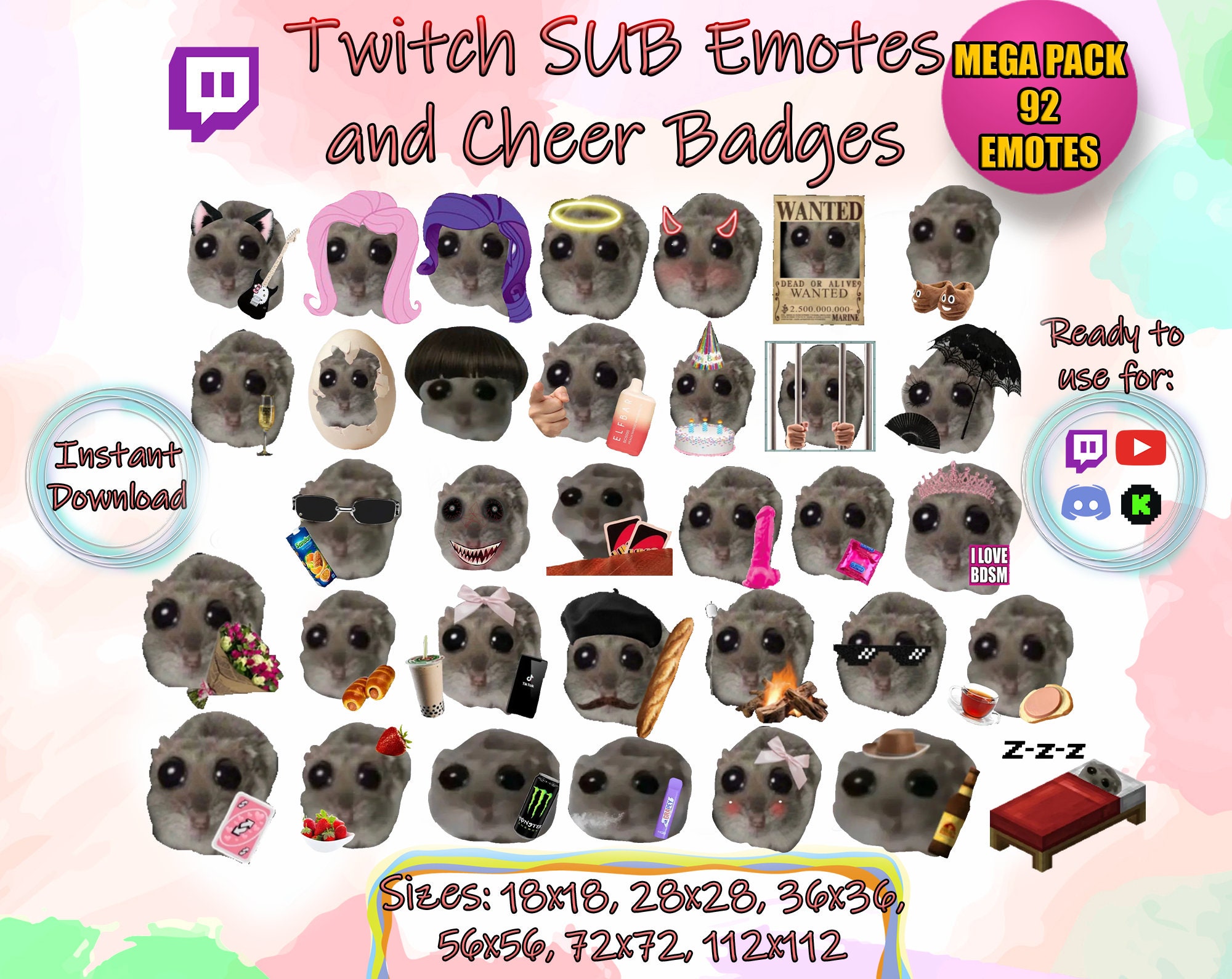92 Sad Hamster Meme Twitch Emotes and Cheer Badges Emoji Police Man ...