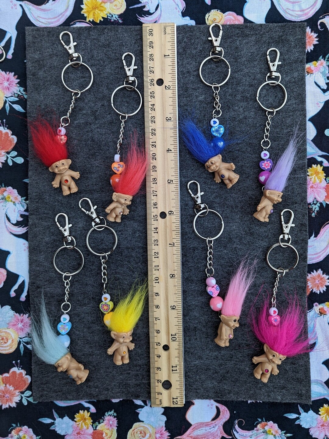 Treasure Troll Keychain 80's/90's/y2k, Toy Troll Keychain, Beaded Gem ...