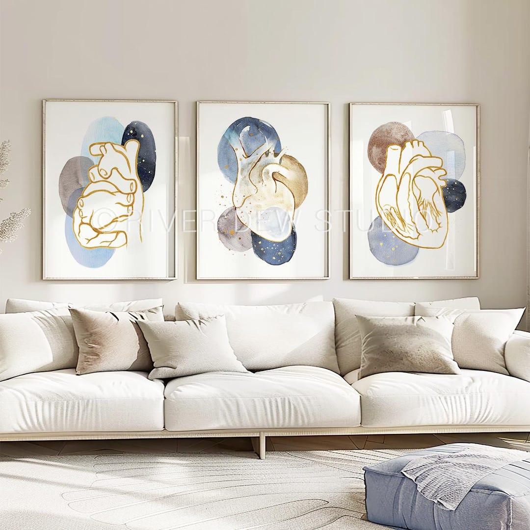 Heart Anatomy Art Set of 3 Science Art Instant Download Art Print in ...