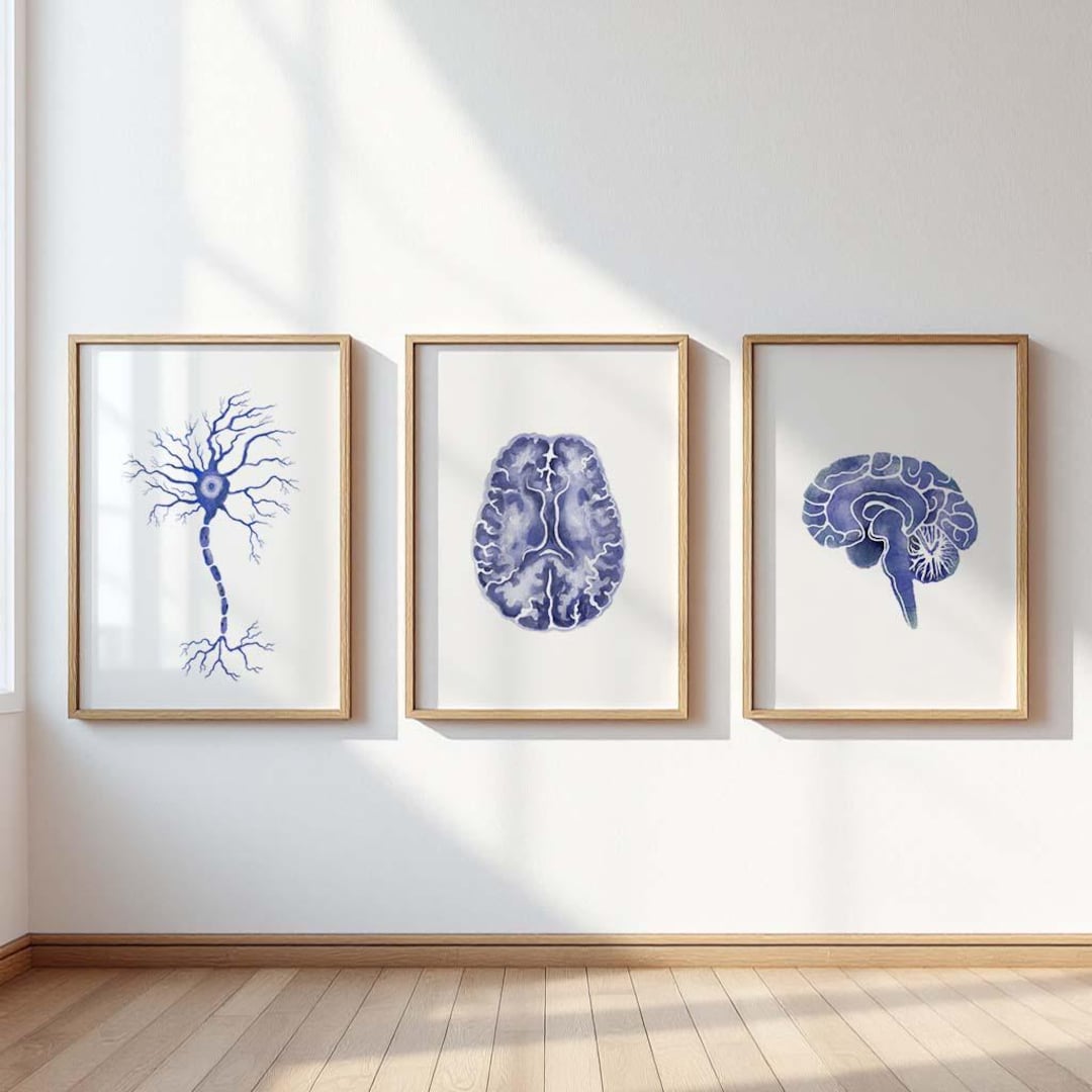 Brain Art Set of 3 Instant Download Art Print, Brain Art Digital ...