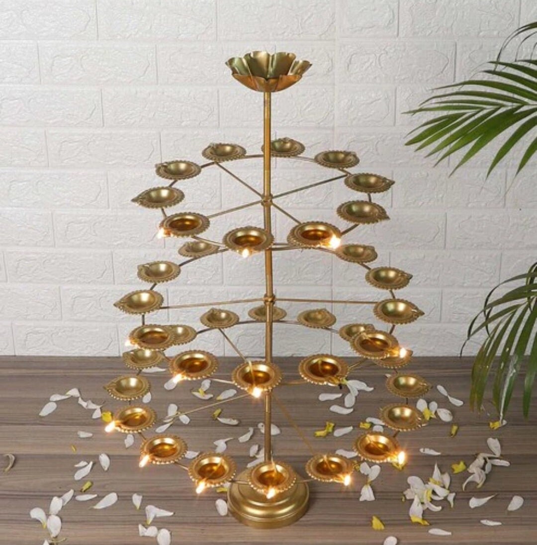 Four Layered Diyas, Antique Diya Stand for Diwali and Christmas, Unique ...