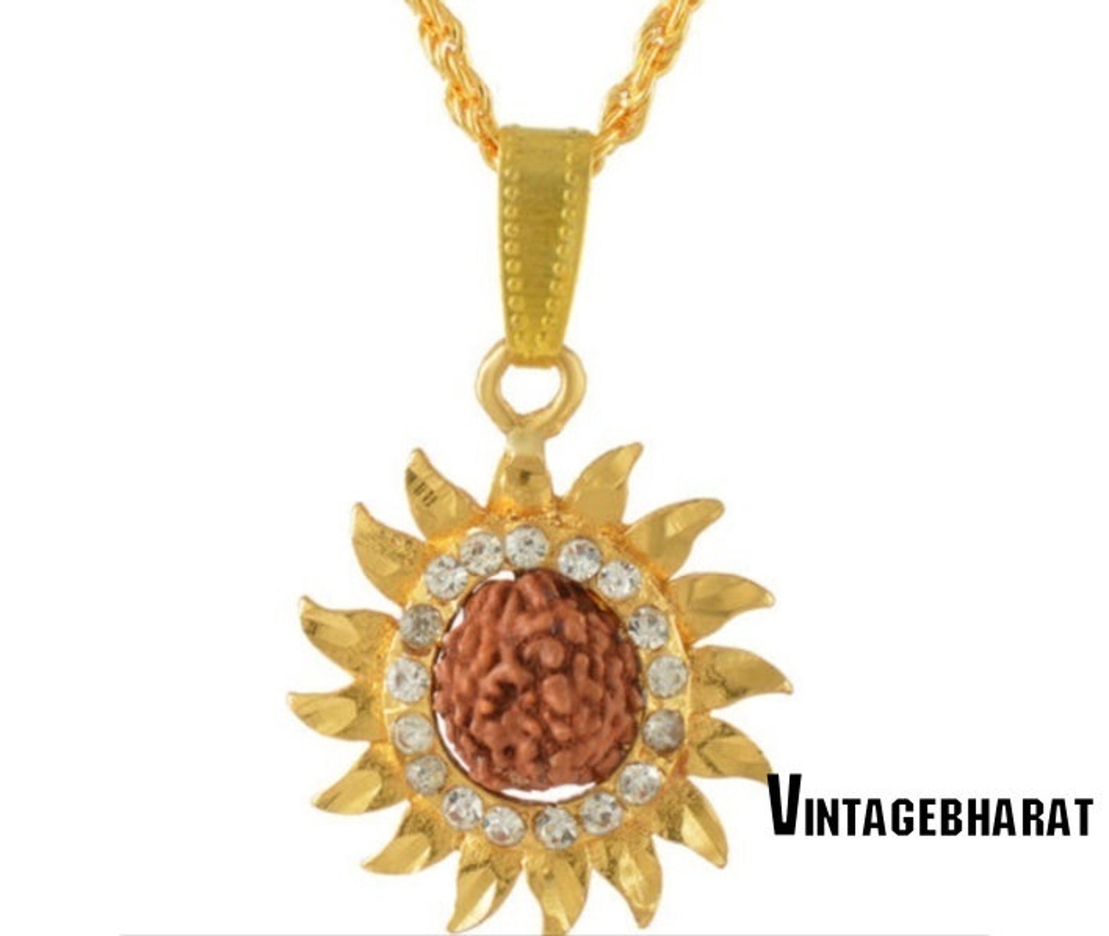 Gold Plated Brass, Rudraksh CZ Sun Shiva Pendant Men Women Hindu God ...