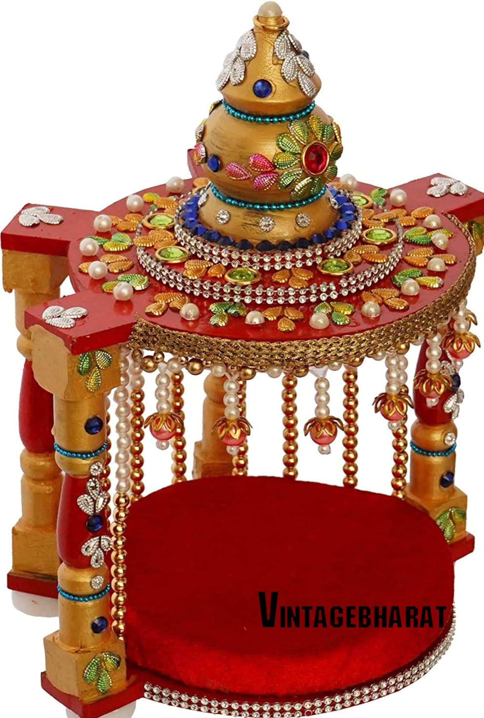 Wood Laddu Gopal Singhasan Decorated Laddu Gopal Bed Lord - Etsy