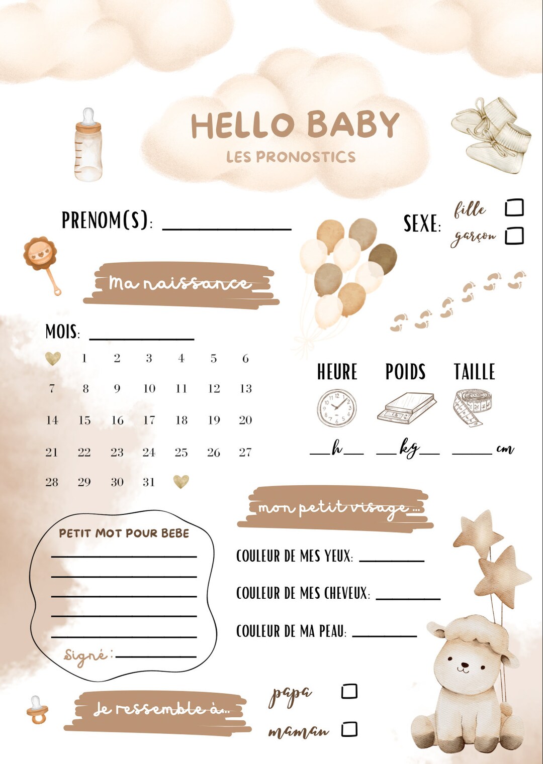 Baby Shower Birth Prediction Card in PDF Format - Etsy