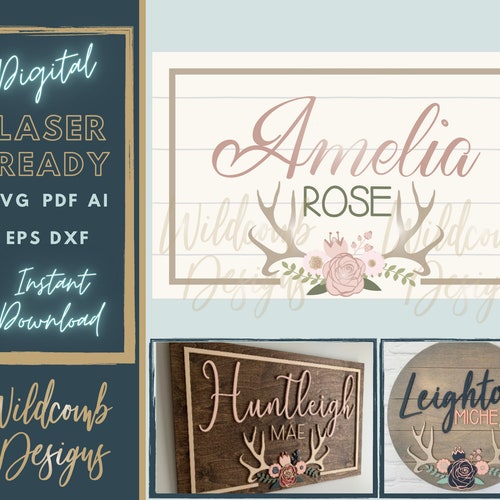 Baby Name Sign SVG Bundle. Laser Cut File Unicorn Rainbow - Etsy