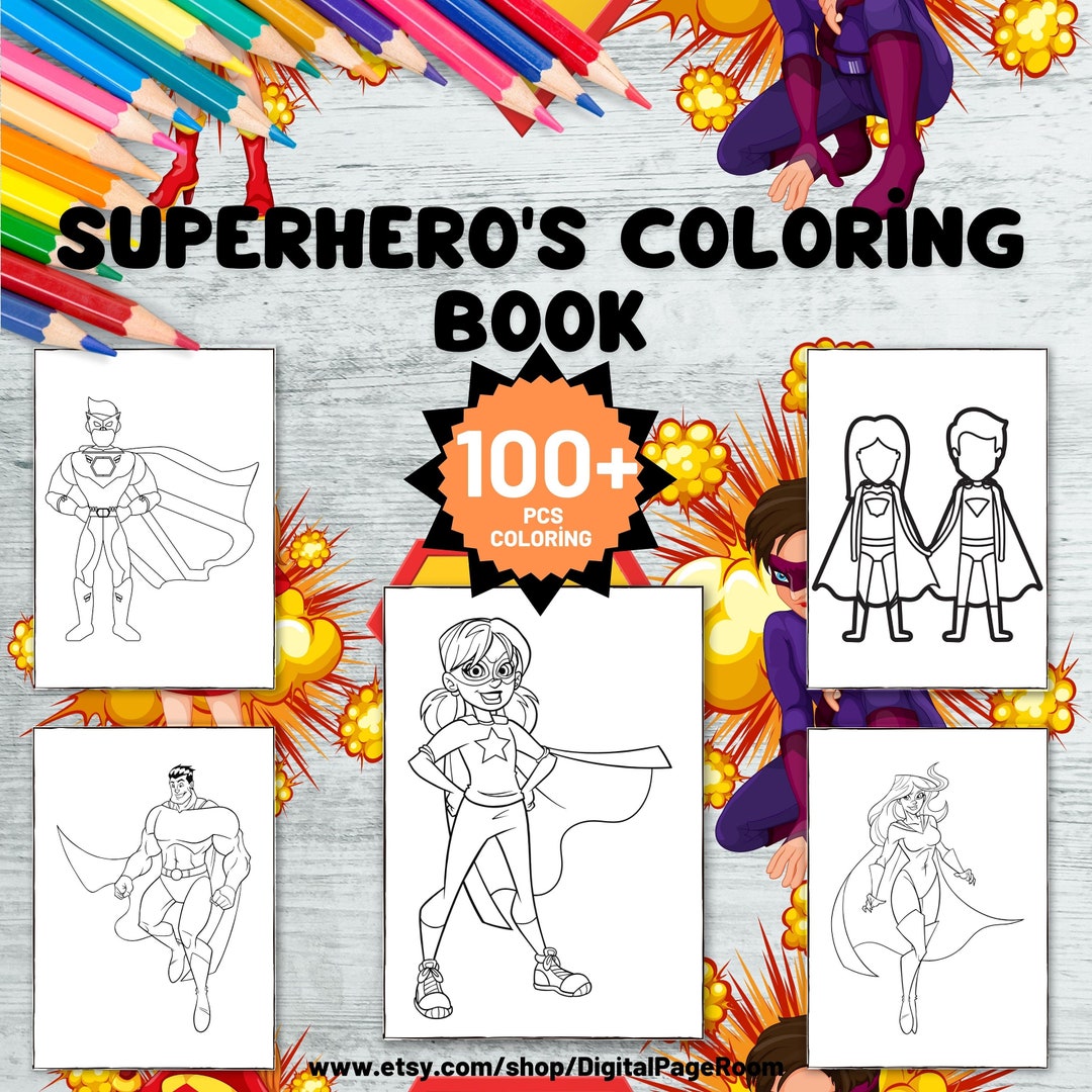Superhero Coloring Book 100 Printable Superhero Coloring - Etsy