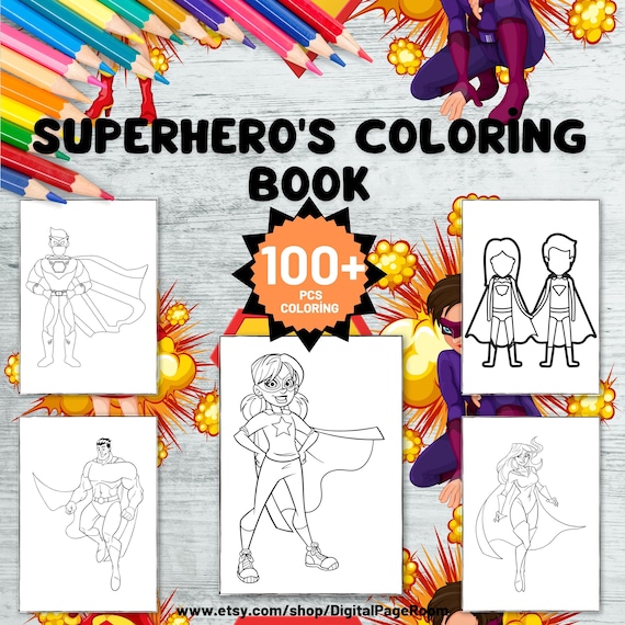 Superhero Coloring Book 100 Printable Superhero Coloring - Etsy