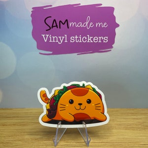 Tacocat, Vinyl Sticker, Water Resistant, Glossy, Die Cut, Mexican Food, Taco, Cute Cat Sticker ...