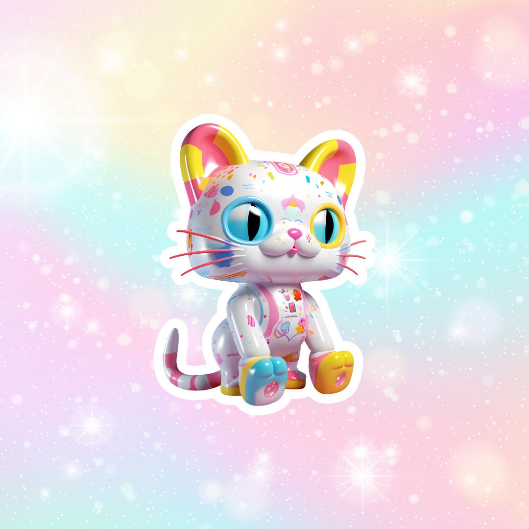 Paint Drip Cat, Vinyl Sticker, Cute Fun Bright Sticker, Water Resistant ...