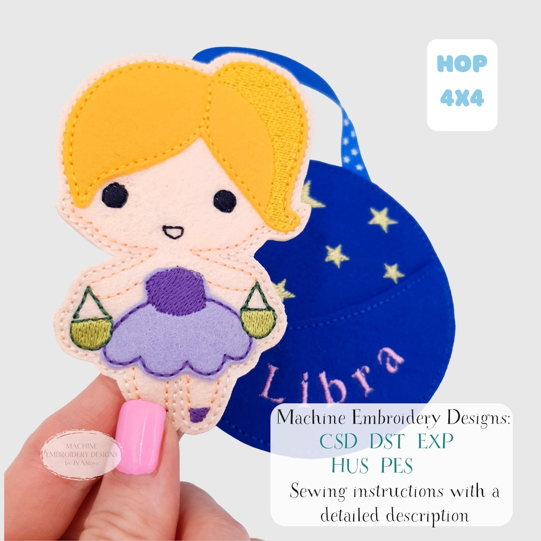 ITH Libra Zodiac Finger Puppet and Bag Machine Embroidery Design 4x4 ...