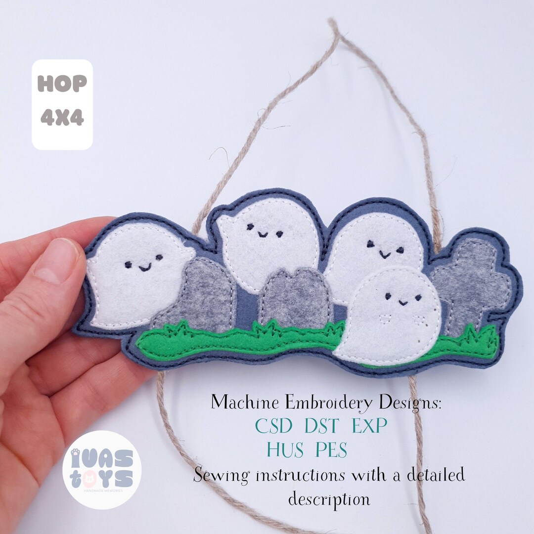 Ghost Cemetery ITH Embroidery File: Spooky Halloween Decor (4x4 Hoop ...