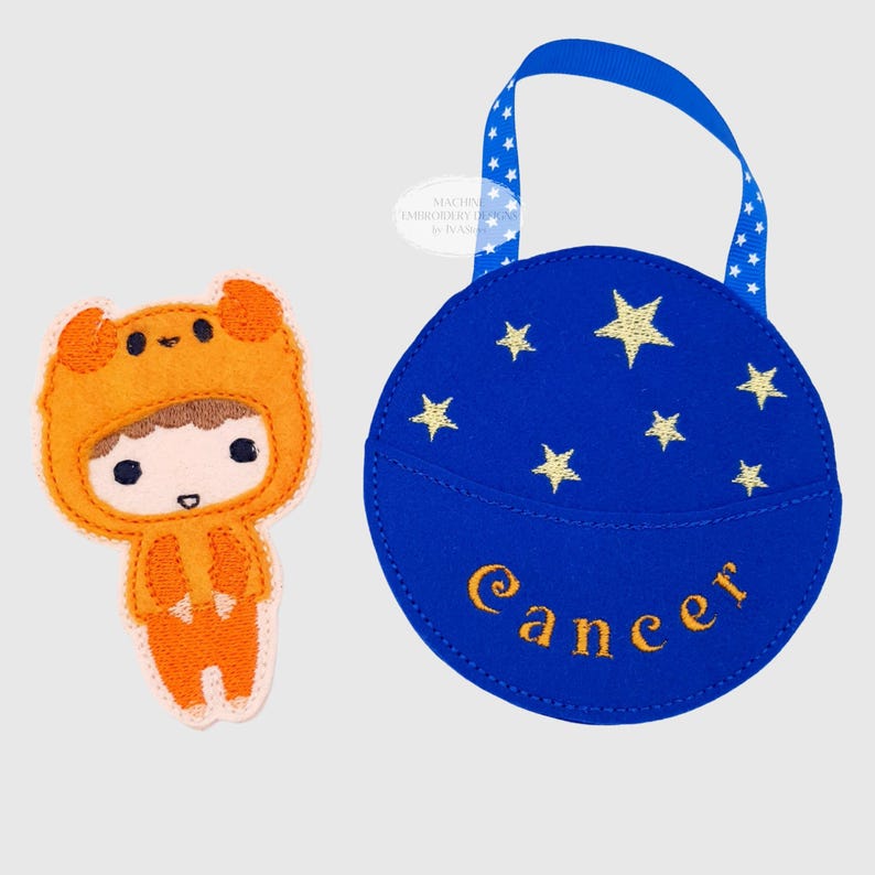 ITH Cancer Zodiac Finger Puppet Bag Machine Embroidery Design 4x4 Hoop ...