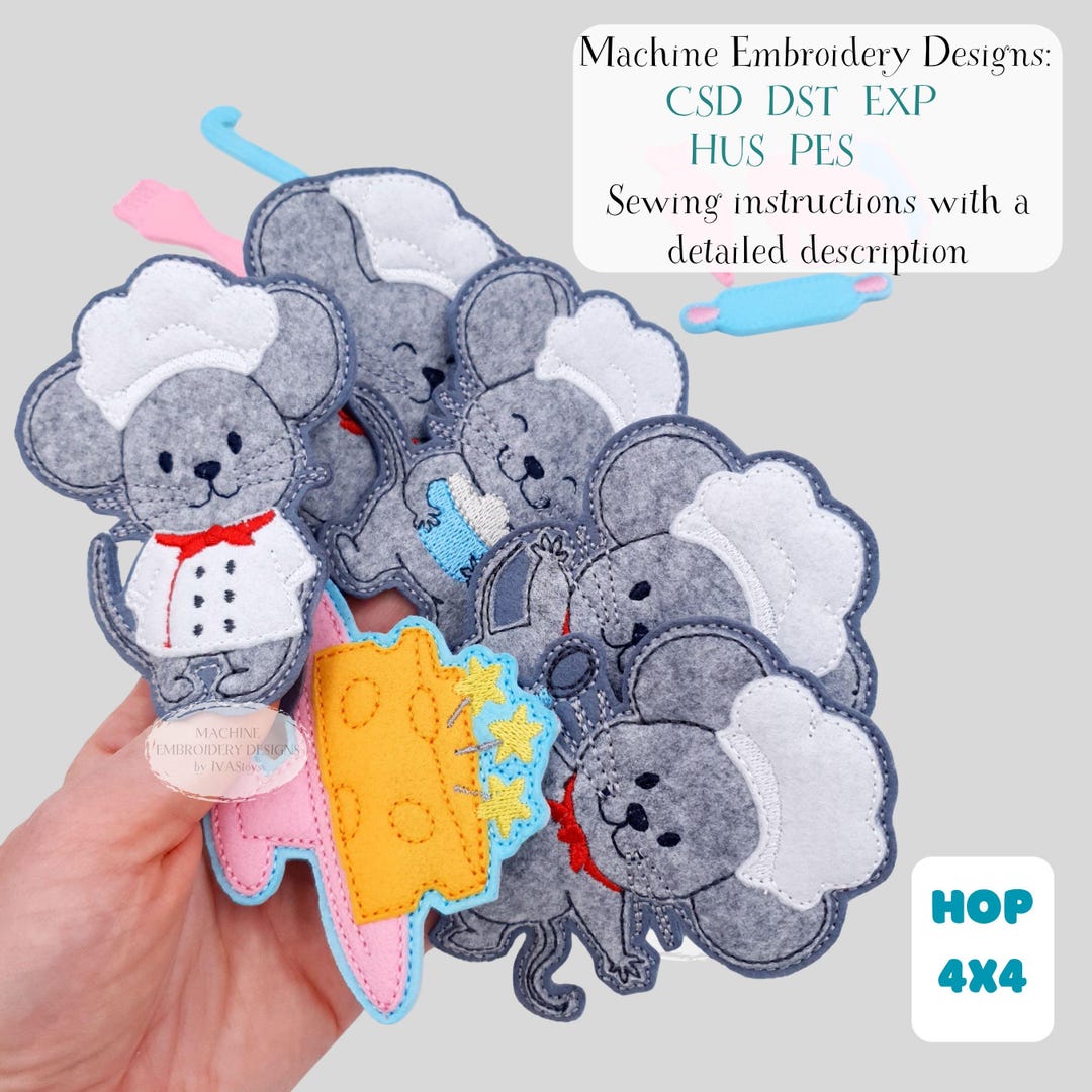 Chef Mice Finger Puppet, ITH Embroidery Design, 4x4 Hoop (PDF Pattern ...