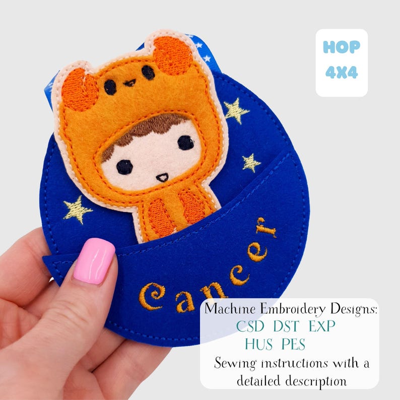 ITH Cancer Zodiac Finger Puppet Bag Machine Embroidery Design 4x4 Hoop ...