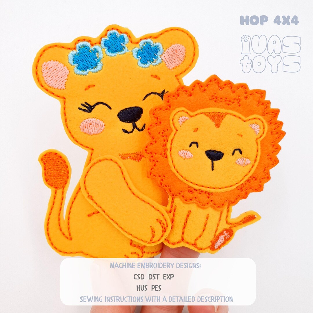 Mama and Baby Lion Finger Puppet Embroidery Design - ITH Feltie ...
