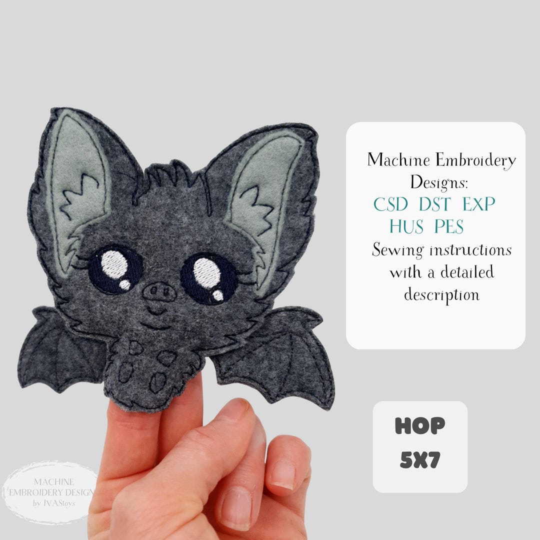 ITH Bat Finger Puppet Machine Embroidery Design Halloween Feltie Toy ...