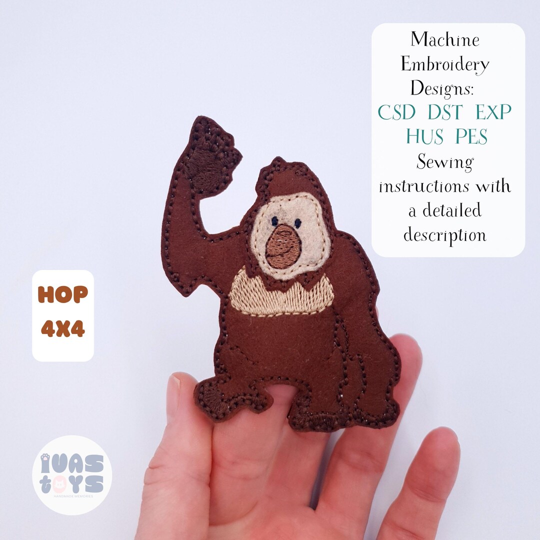Gorilla/bigfoot Feltie Finger Puppet: ITH Embroidery File 4x4 (digital ...