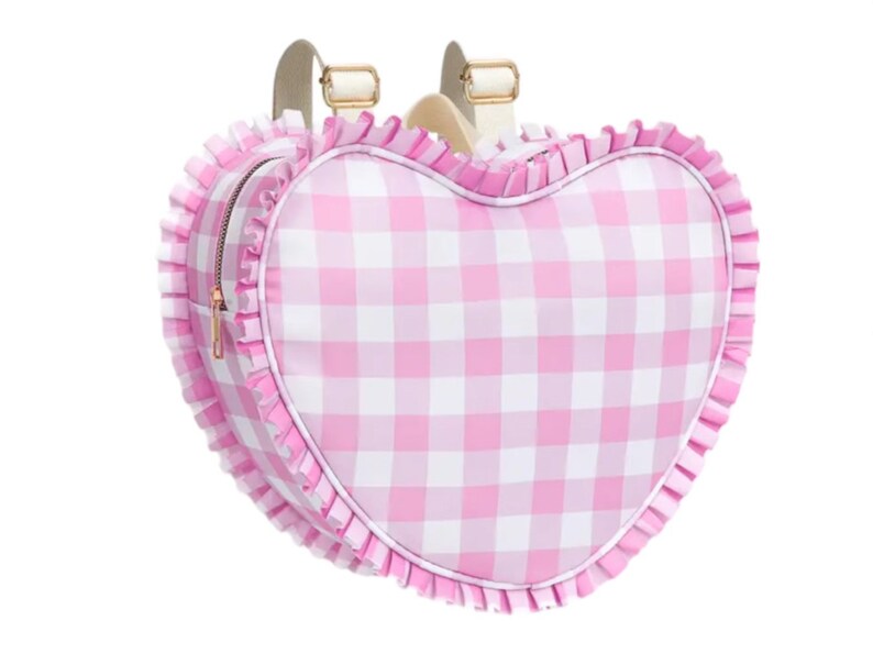 Pink Nylon Ruffle Heart Backpack for DIY Chenille Letter Applique ...