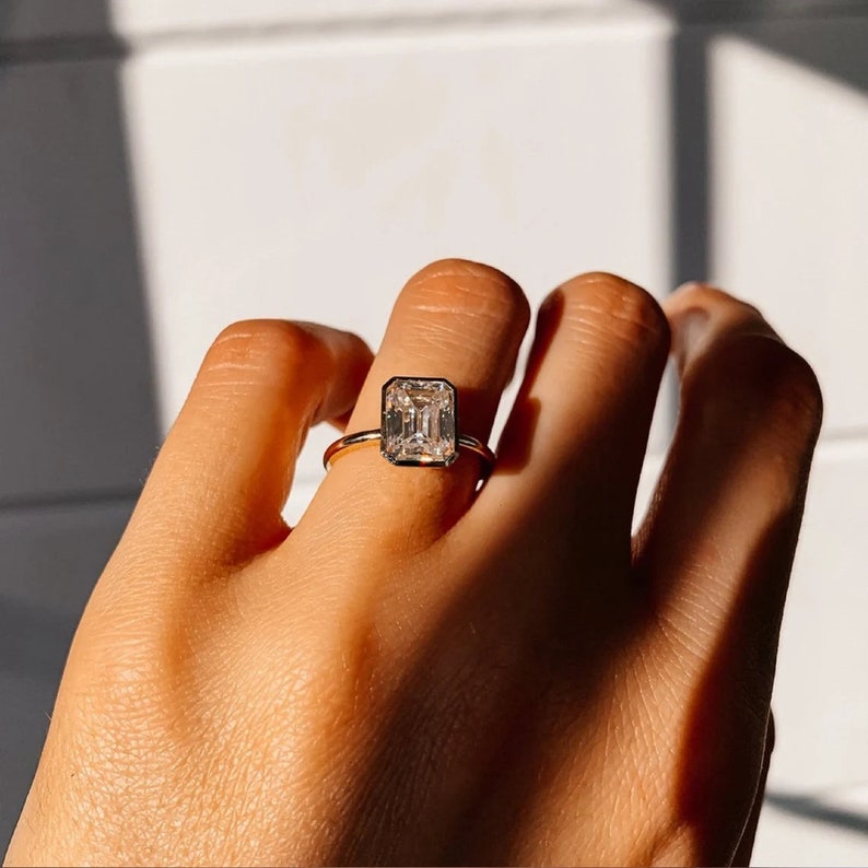 Emerald Bezel Diamond Engagement Ring Solitaire Emerald Ring - Etsy