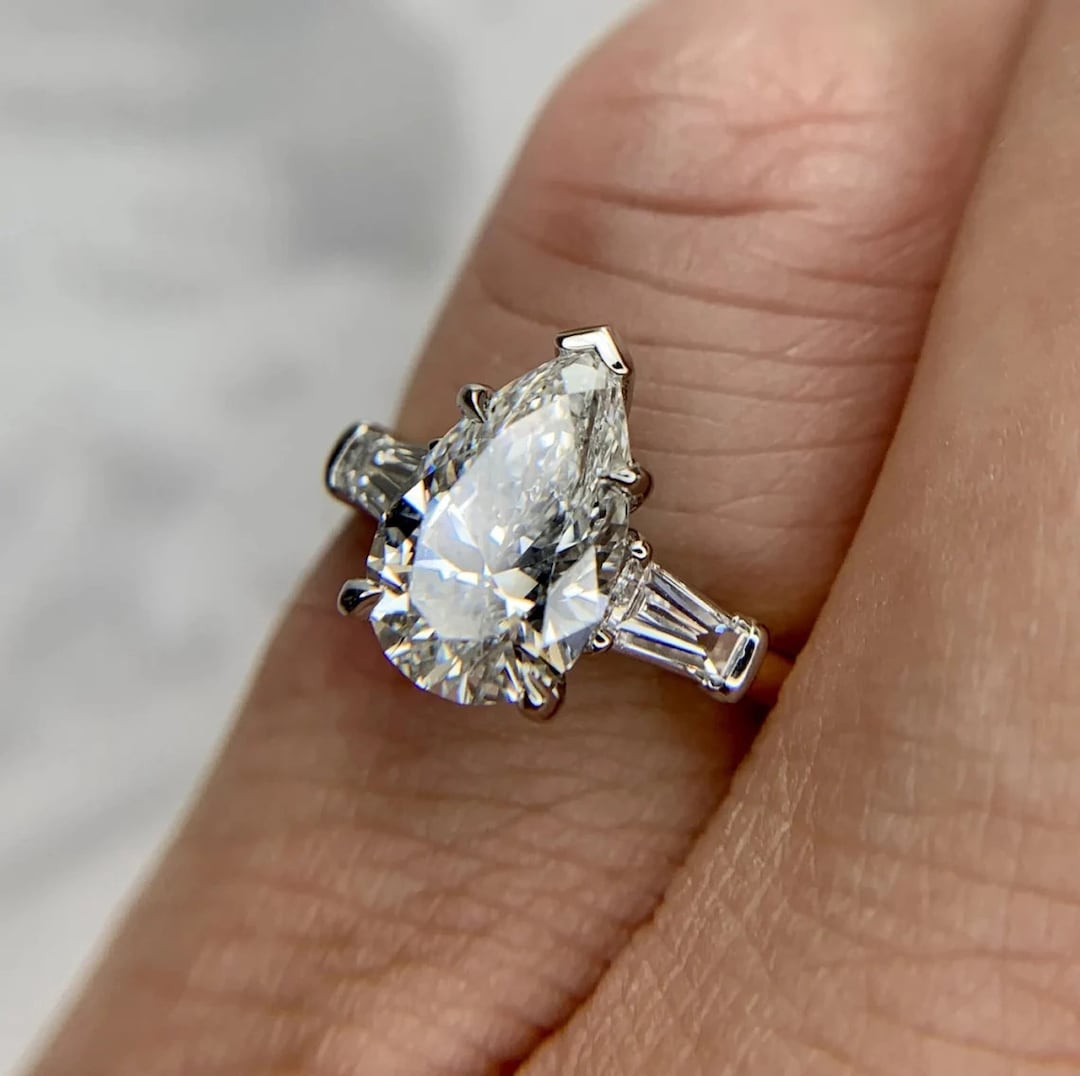 2.20 CT Pear Shaped Diamond Engagement Ring Three Stone Ring Pear ...